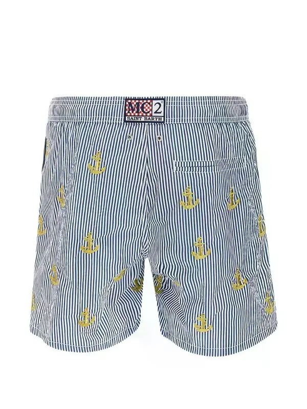 MC2 SAINT BARTH Gustavia Striped Anchor-embroidered Swim Shorts - Blue