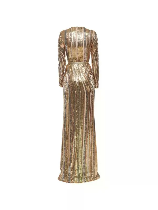 Elie Saab Sequin-embellished Belted Gown