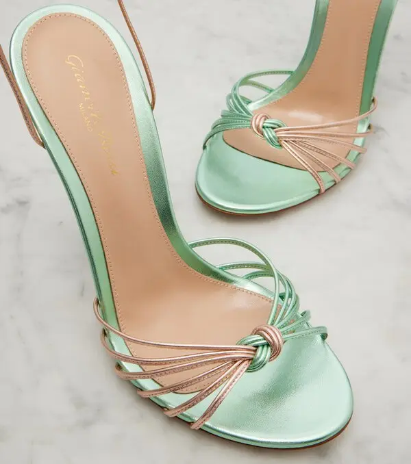 GIANVITO ROSSI Metallic Leather Slingback Sandals