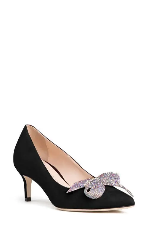 BEAUTIISOLES BY ROBYN SHREIBER Frida Pointed Toe Kitten Heel Pumps With Embellished Bow - Black