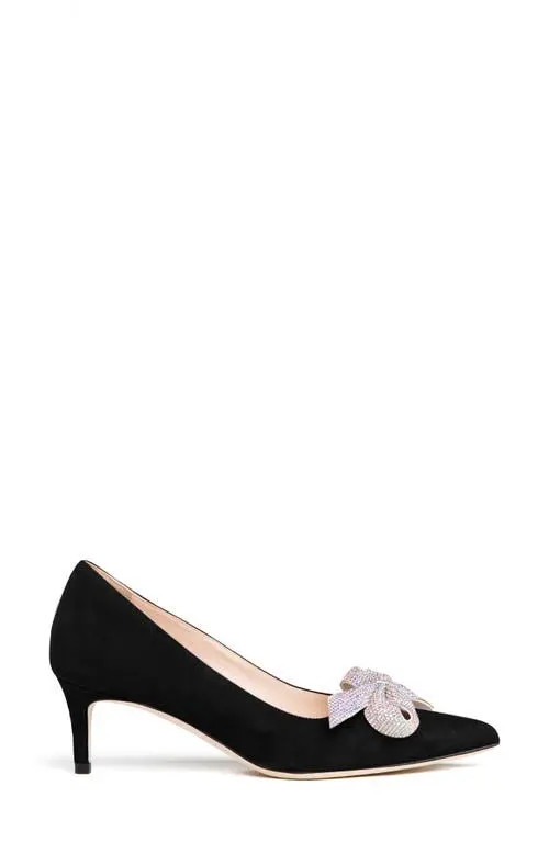 BEAUTIISOLES BY ROBYN SHREIBER Frida Pointed Toe Kitten Heel Pumps With Embellished Bow - Black