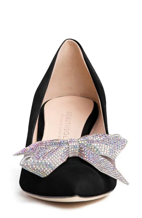BEAUTIISOLES BY ROBYN SHREIBER Frida Pointed Toe Kitten Heel Pumps With Embellished Bow - Black