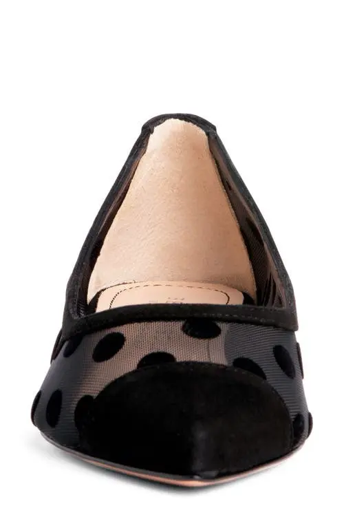 BEAUTIISOLES BY ROBYN SHREIBER Blake Pointed Cap Toe Flat In Polka Dot Mesh - Black
