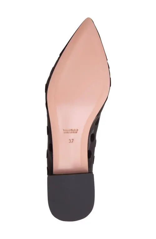 BEAUTIISOLES BY ROBYN SHREIBER Blake Pointed Cap Toe Flat In Polka Dot Mesh - Black