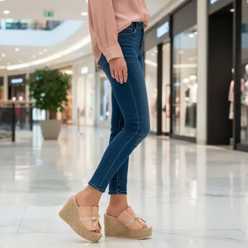 BEAUTIISOLES BY ROBYN SHREIBER Noelle Espadrille Platform Wedge Slide Sandal - Pink