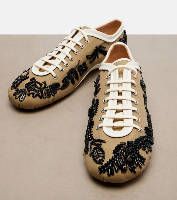 Dries Van Noten Embellished Canvas Lace-up Sneakers