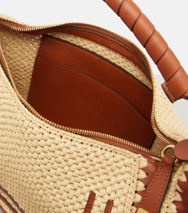 Chloé Marcie Small Raffia-effect Shoulder Bag - Beige