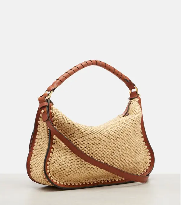 Chloé Marcie Small Raffia-effect Shoulder Bag - Beige