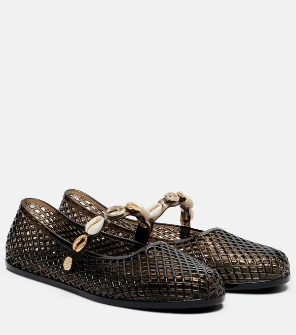 ANCIENT GREEK SANDALS Iro Embellished Fishnet Ballet Flats - Black