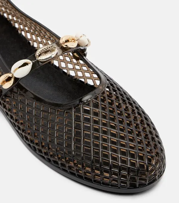 ANCIENT GREEK SANDALS Iro Embellished Fishnet Ballet Flats - Black