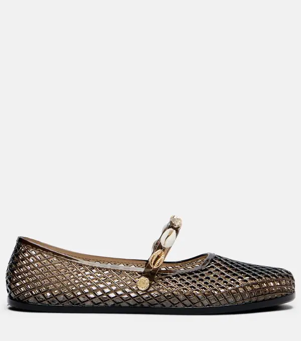 ANCIENT GREEK SANDALS Iro Embellished Fishnet Ballet Flats - Black