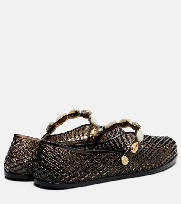 ANCIENT GREEK SANDALS Iro Embellished Fishnet Ballet Flats - Black
