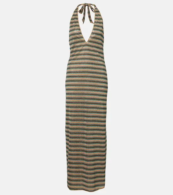 Oseree Lumiere Striped Halterneck Maxi Dress - Multicoloured