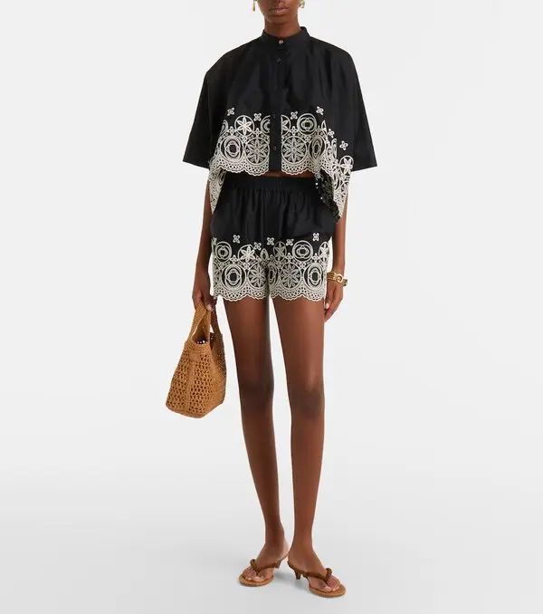 La DoubleJ Embroidered Pull-on Shorts - Black