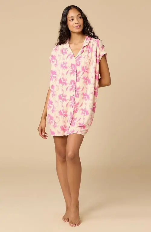 SOFTIES Soft Sleep Caftan Mini Sleepshirt - Fuchsia Floral