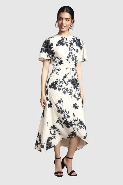 WALLIS Floral Jacquard Cape Sleeve Midi Dress