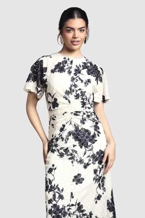 WALLIS Floral Jacquard Cape Sleeve Midi Dress