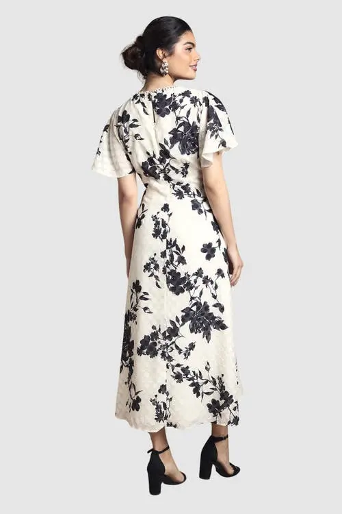 WALLIS Floral Jacquard Cape Sleeve Midi Dress