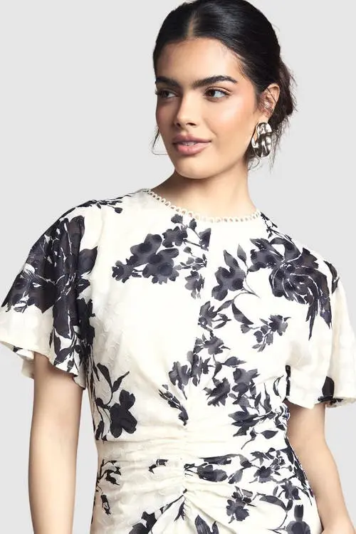 WALLIS Floral Jacquard Cape Sleeve Midi Dress