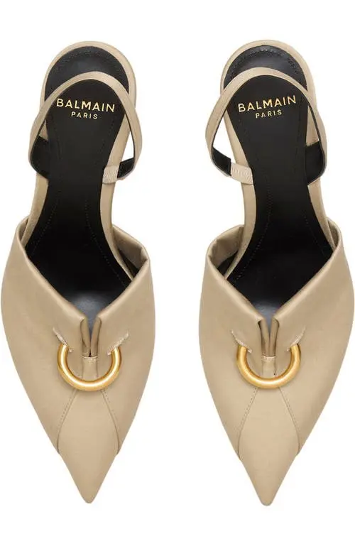 Balmain Cotton Gabardine Slingbacks With Piercing - Beige
