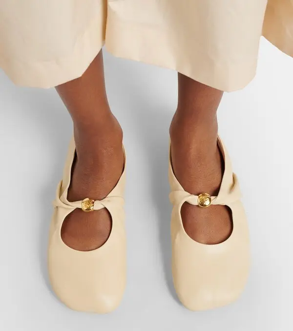 Loewe Pebble Soft Leather Mary Jane Flats - Beige