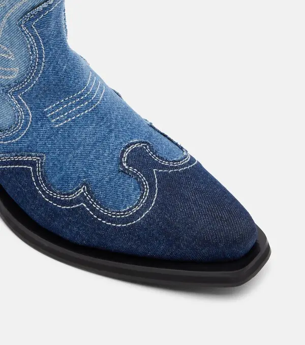 GANNI Denim Cowboy Boots - Blue