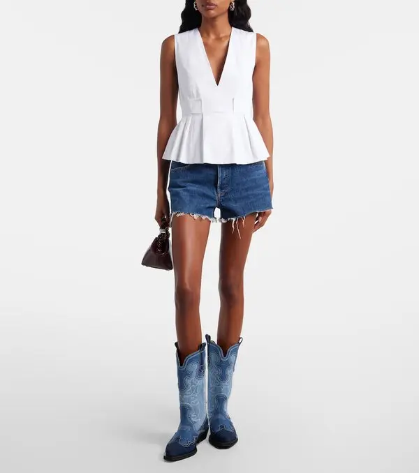 GANNI Denim Cowboy Boots - Blue