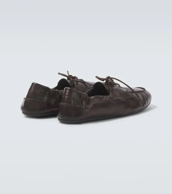 Prada Shuffle Leather Boat Shoes - Brown