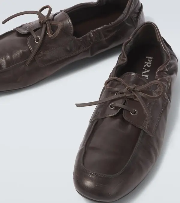 Prada Shuffle Leather Boat Shoes - Brown