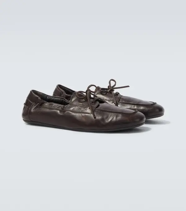 Prada Shuffle Leather Boat Shoes - Brown