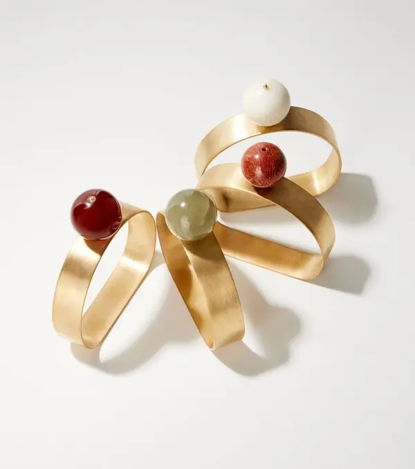 NATALIA CRIADO Set Of 4 -plated Napkin Rings With Natural Stone Accents