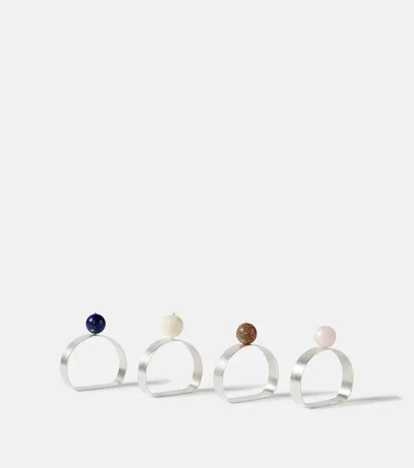 NATALIA CRIADO Set Of 4 -plated Napkin Rings With Natural Stone - Silver