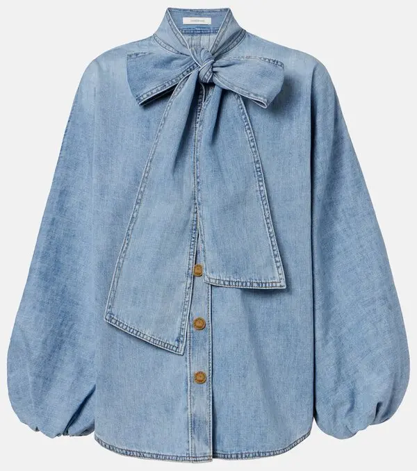 Zimmermann Indra Tie-neck Denim Blouse