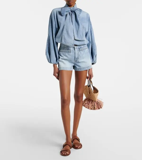 Zimmermann Indra Tie-neck Denim Blouse