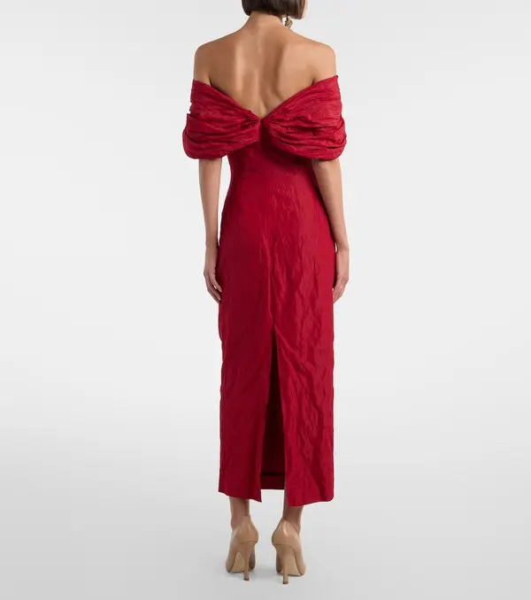 Magda Butrym Off-shoulder Draped Cotton-blend Midi Dress