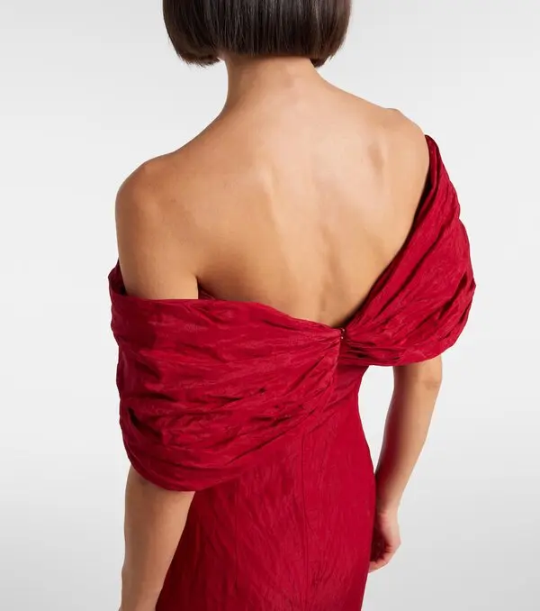 Magda Butrym Off-shoulder Draped Cotton-blend Midi Dress
