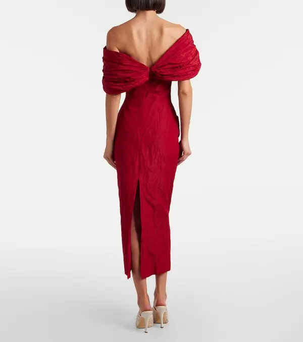 Magda Butrym Off-shoulder Draped Cotton-blend Midi Dress