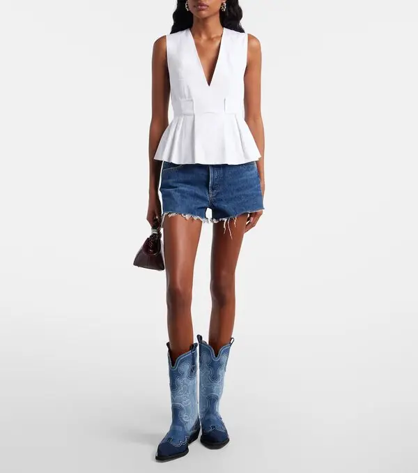 GANNI Peplum Cotton-blend Poplin Top - White