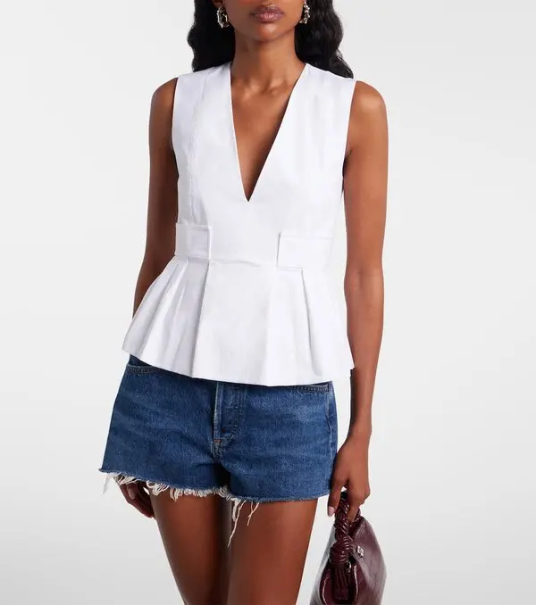 GANNI Peplum Cotton-blend Poplin Top - White