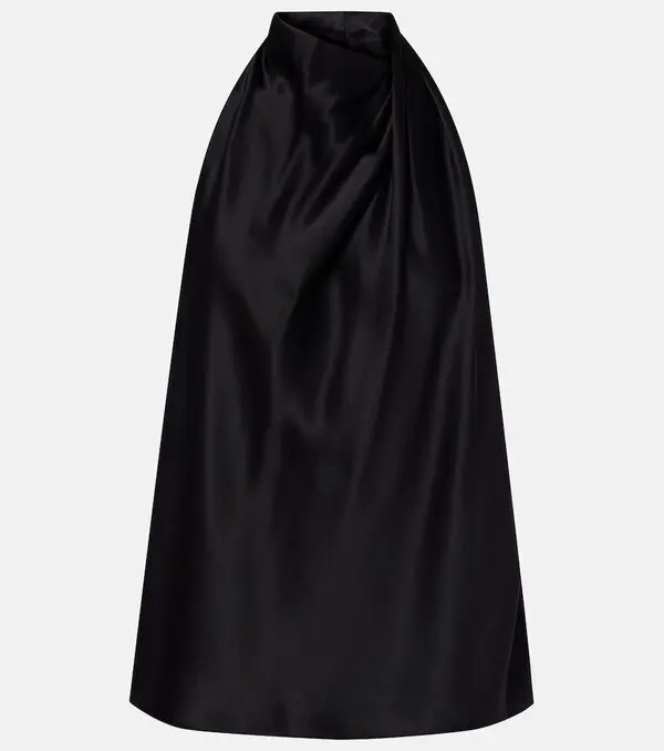 THE SEI Halterneck Silk Satin Top - Black