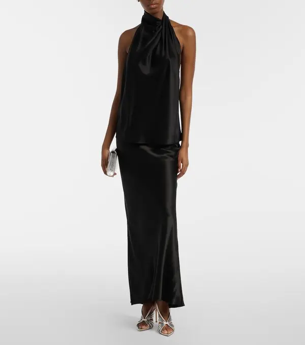 THE SEI Halterneck Silk Satin Top - Black