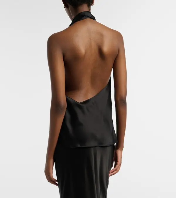 THE SEI Halterneck Silk Satin Top - Black