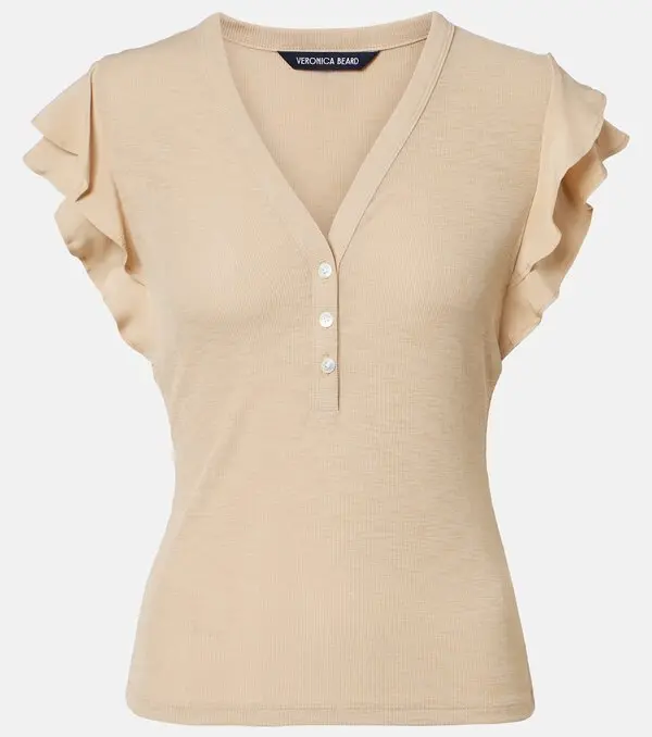 Veronica Beard Aphrodite Ribbed-knit Ruffled Top