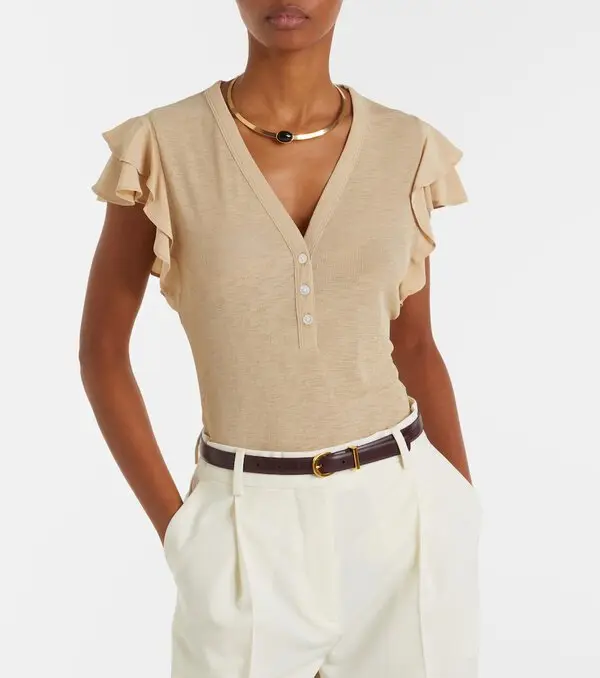 Veronica Beard Aphrodite Ribbed-knit Ruffled Top