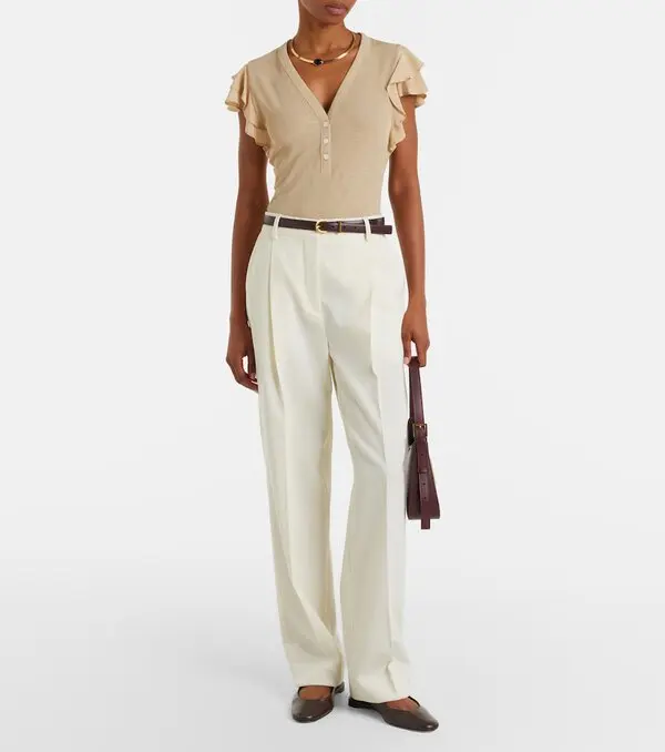 Veronica Beard Aphrodite Ribbed-knit Ruffled Top