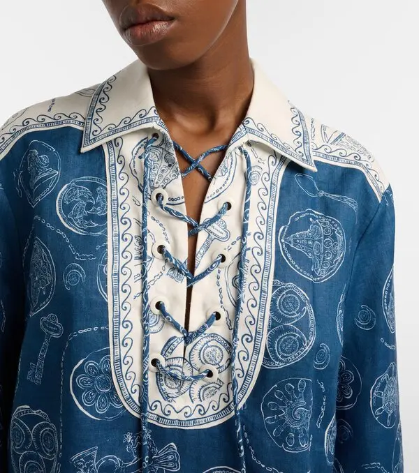 ALEMAIS Lucky Printed Linen Blouse