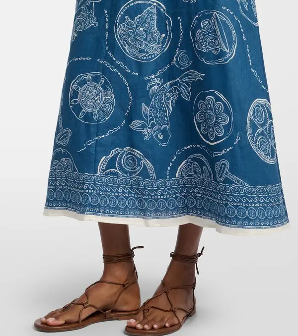 ALEMAIS Lucky Printed Linen Midi Dress