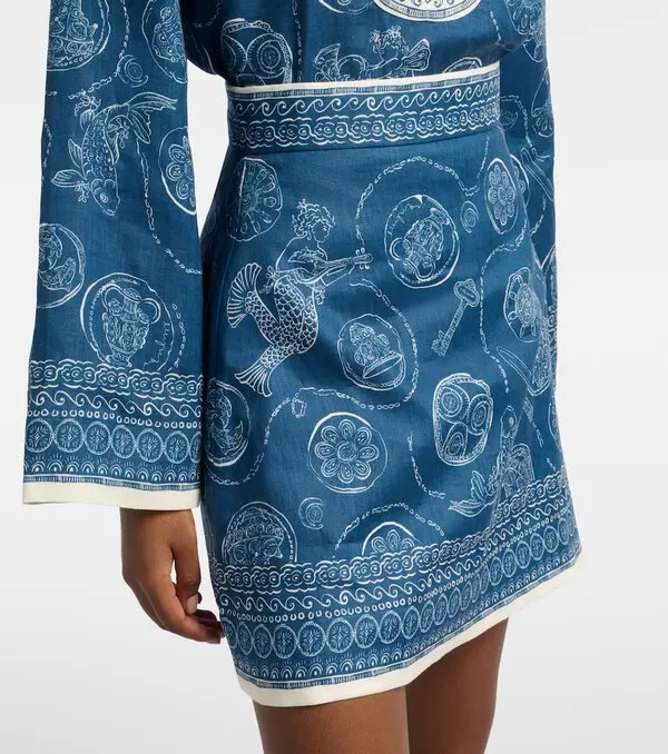 ALEMAIS Lucky Printed Linen Miniskirt