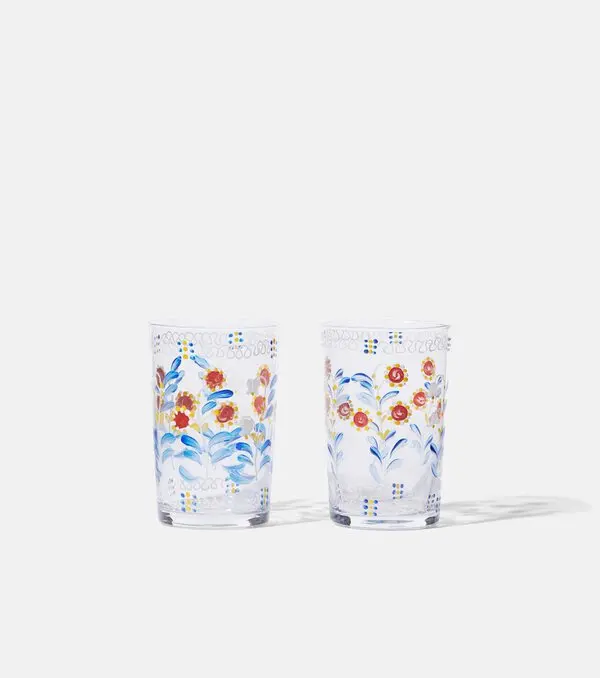 CABANA Marmara Set Of 2 Floral Glasses - Multicoloured