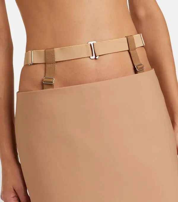 MUGLER Cutout Wool-blend Pencil Skirt - Beige